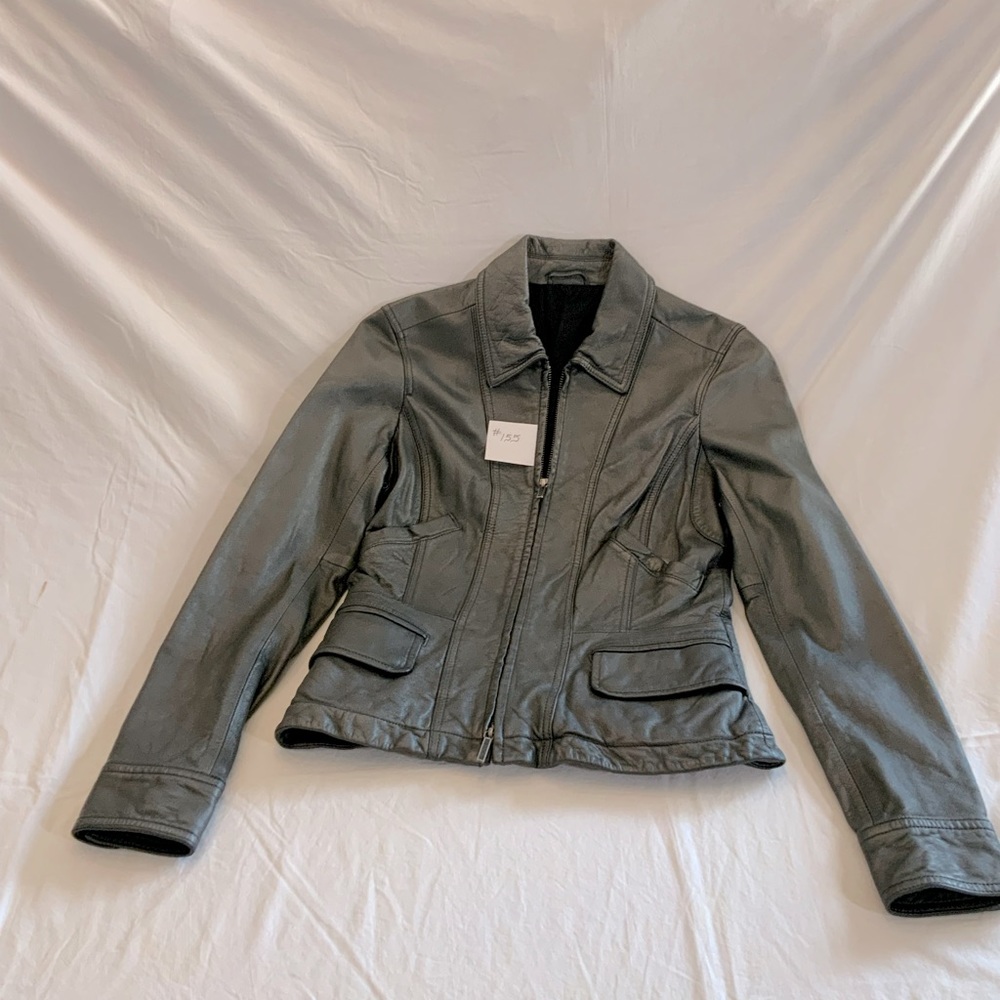 Vince - Dark Grey 100% Leather Bomber Jacket. Snap Sl… - Gem